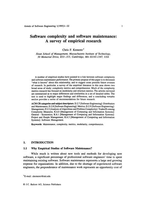 Pdf Software Complexity And Software Maintenance A Survey Of Empirical Research