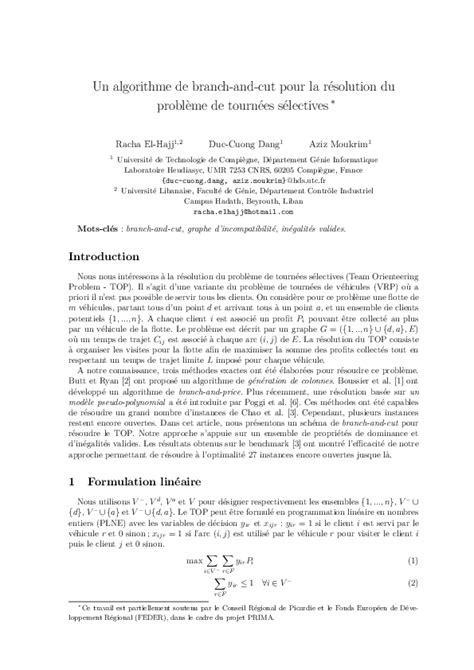 Pdf A Branch And Cut Algorithm For Solving The Team Orienteering Problem