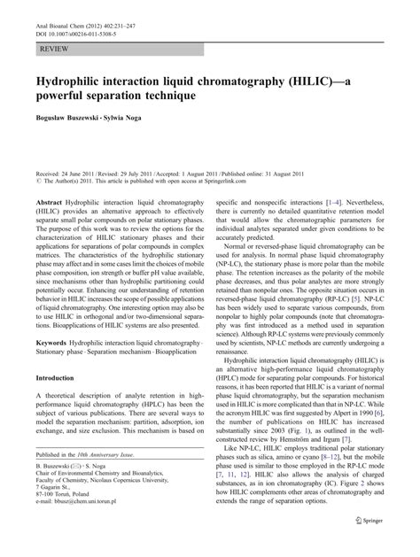 Pdf Hydrophilic Interaction Liquid Chromatography Hilic —a Powerful Separation Technique