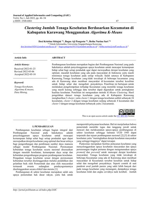 Pdf Clustering Tenaga Kesehatan Berdasarkan Kecamatan Di Kabupaten Karawang Menggunakan
