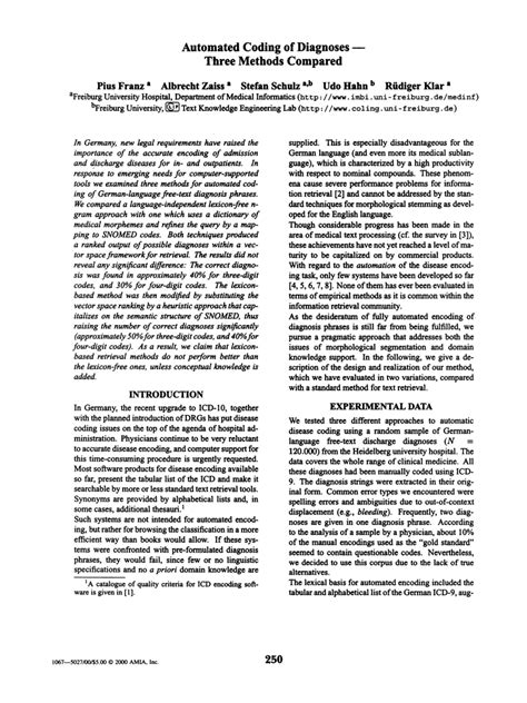 Pdf Automated Coding Of Diagnoses Three Methods Compared