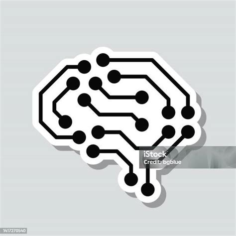 회로 기판이있는 인공 지능 두뇌 회색 배경에 아이콘 스티커 머리에 대한 스톡 벡터 아트 및 기타 이미지 머리 아이콘