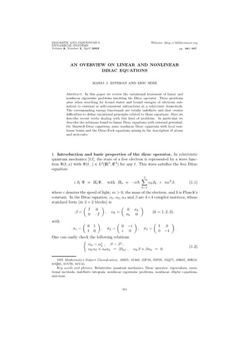 an overview on linear and nonlinear dirac equations 1 introduction and