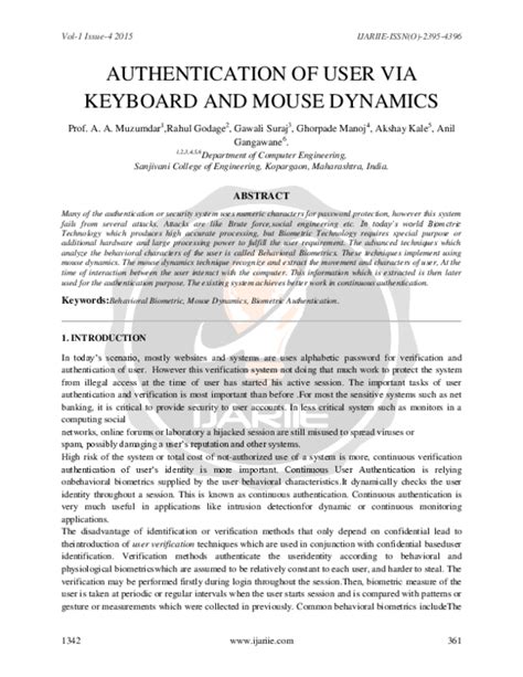 Pdf Authentication Of User Via Keyboard And Mouse Dynamics