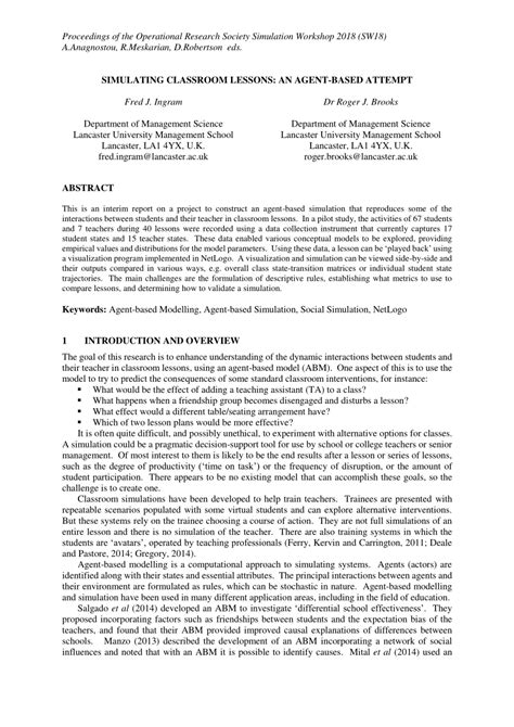pdf simulating classroom lessons an agent based attempt
