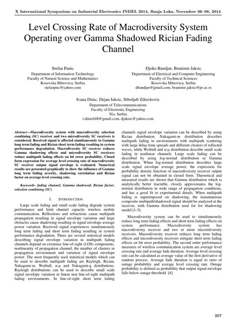 Pdf Level Crossing Rate Of Macrodiversity System Operating Over Gamma Shadowed Rician Fading