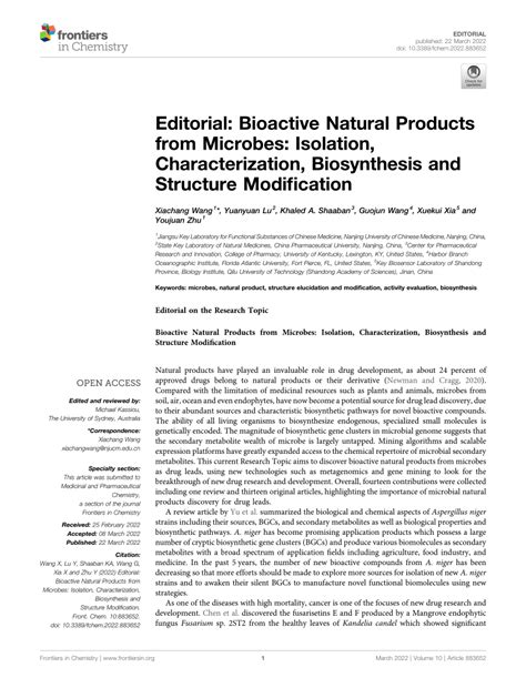 Pdf Editorial Bioactive Natural Products From Microbes Isolation Characterization