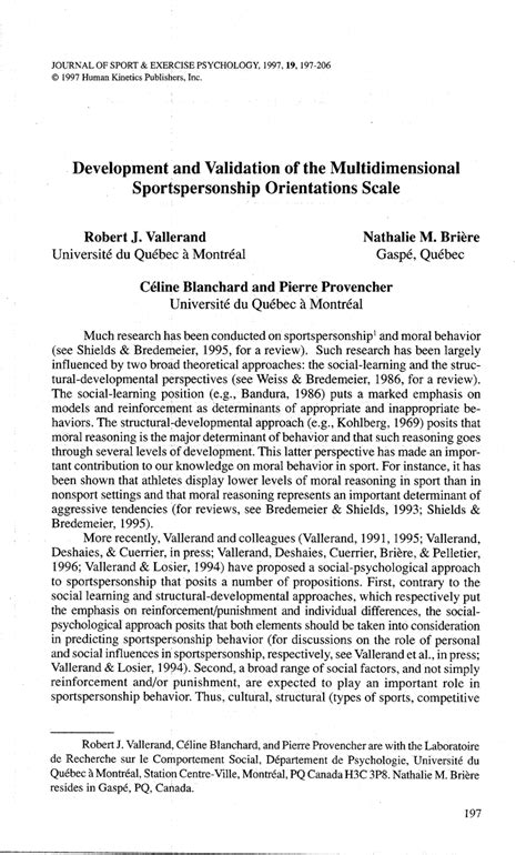 Pdf Development And Validation Of The Multidimensional Sportspersonship Orientations Scale