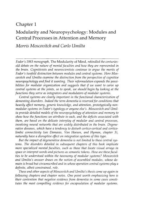 Pdf Modularity And Neuropsychology Modules And Central Processes In
