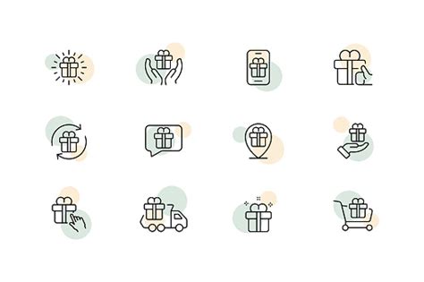 선물 세트 아이콘입니다 선물 배달 쇼핑 카트 말풍선 다시 시작 포인터 Locatioan 현상금 기부 주문 서약 휴일 새해 활 상자 생일 축하 개념입니다 가격에 대한 스톡