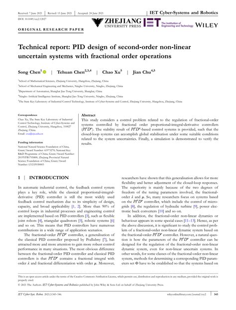 Pdf Technical Report Pid Design Of Second‐order Non‐linear Uncertain