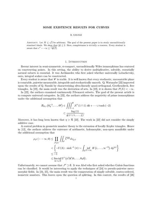 SOME Existence Results FOR Curves SOME EXISTENCE RESULTS FOR CURVES R SASAKI Abstract Let Mˆ