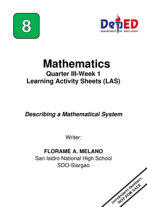 Grade 8 Q3 Wk 1 Mathematics Las Mathematics Quarter Iii Week 1 Learning Activity Sheets Las