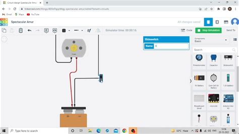 How To Connect Dc Motor To Slideswitch Button In Tinkercad Youtube