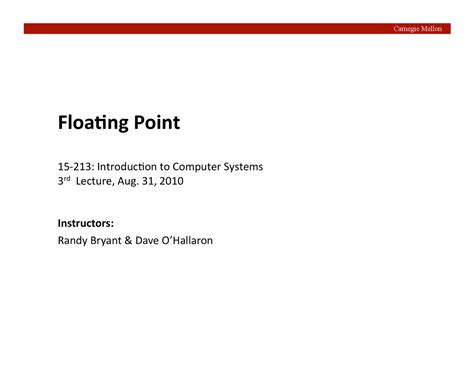 Introduction To Computer System Floating Points Lecture Slide