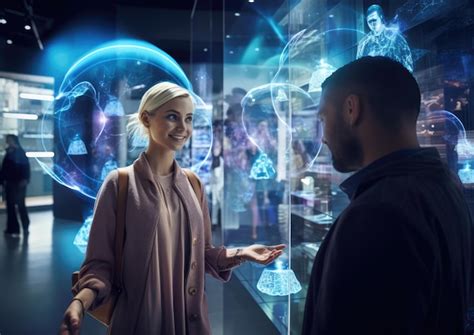 Premium Ai Image A Dramatic Image Of A Customer Interacting With A Holographic Ai Assistant In
