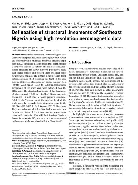 Pdf Delineation Of Structural Lineaments Of Southeast Nigeria Using High Resolution