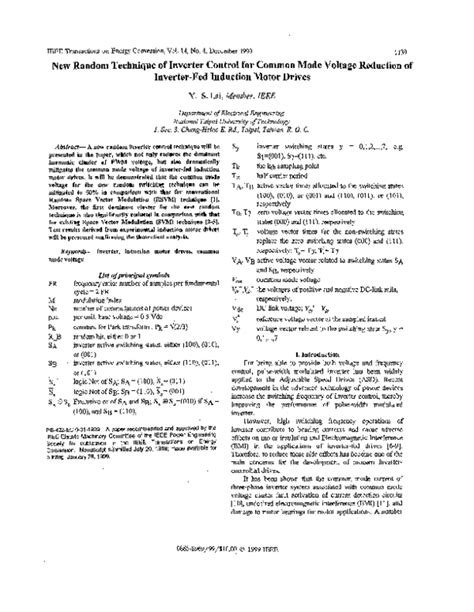 Pdf New Random Technique Of Inverter Control For Common Mode Voltage Reduction Of Inverter Fed