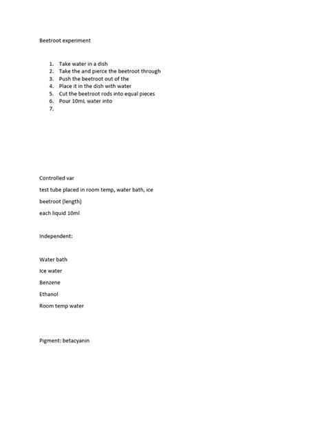 Beetroot Experiment Pdf