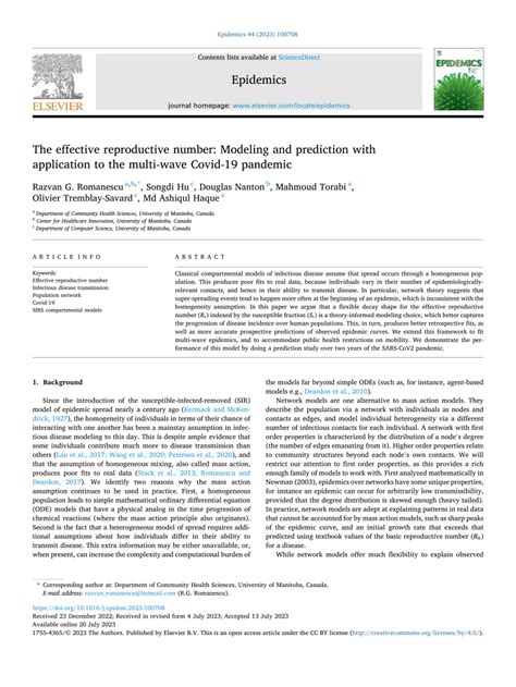 Pdf The Effective Reproductive Number Modeling And Prediction With