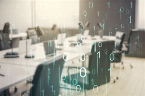 Premium Photo Abstract Virtual Binary Code Hologram On A Modern Furnished Classroom Background