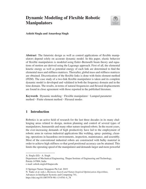 Pdf Dynamic Modeling Of Flexible Robotic Manipulators