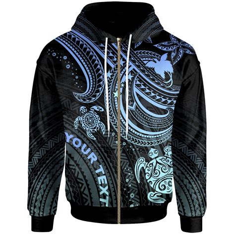 Polynesian Pride Papua New Guinea Custom Zip Up Hoodie Blue Turtle Shop