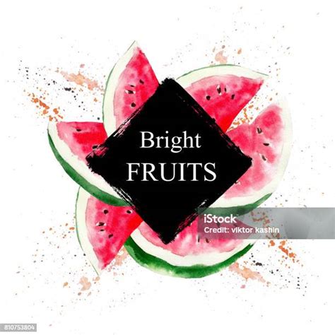 밝은 과일 판매 고 글자와 다른 전단지 서식 파일 타이 포 그래피 포스터 카드 레이블 배너 디자인 수 박 배경 밝아진와 평방 그런 지 라벨 수채화 그림 0명에 대한 스톡