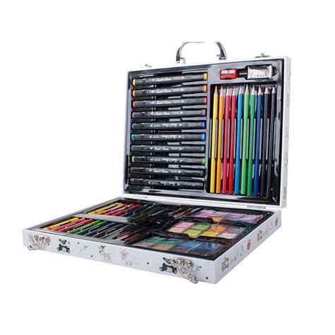 Комплект за рисуване и рисуване за деца Включва 64 части Издръжлив дървен комплект С дръжка