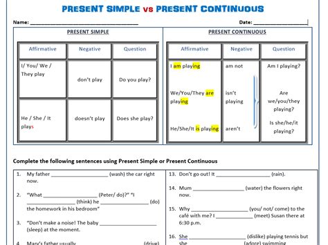 Grammar Present Simple Vs Present Continuous
