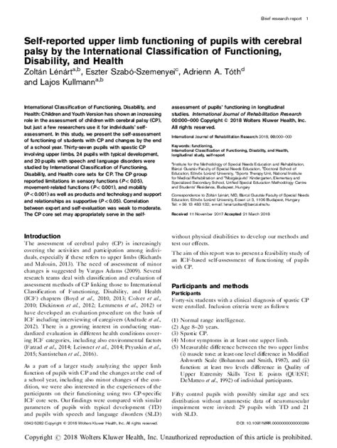 Pdf Self Reported Upper Limb Functioning Of Pupils With Cerebral Palsy By The International
