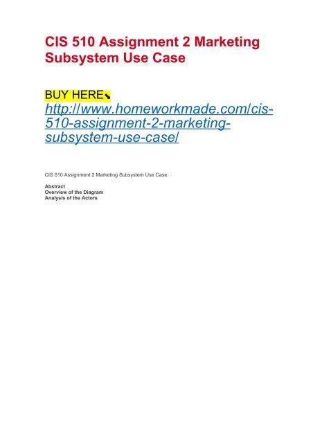 Cis 510 Assignment 2 Marketing Subsystem Use Case