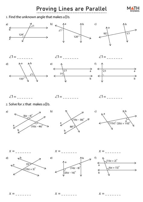 Proving Lines Parallel Worksheets Math Monks