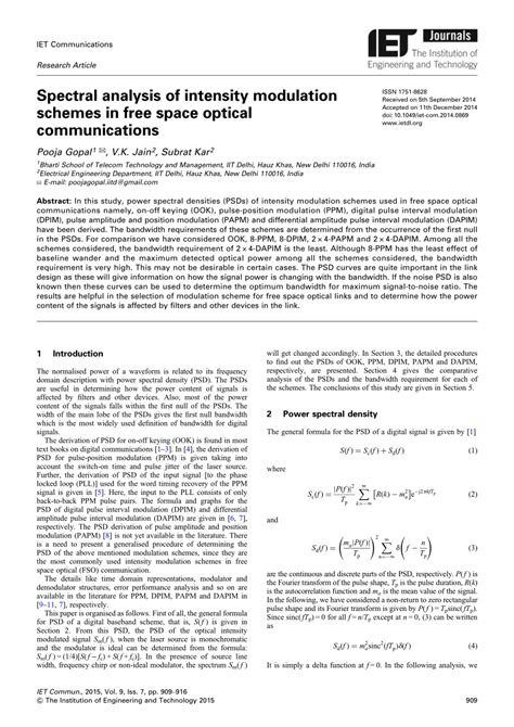 pdf spectral analysis of intensity modulation schemes in free space