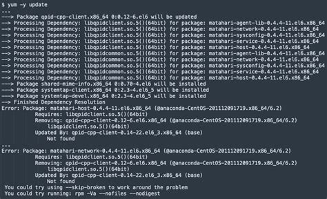 Yum 업데이트 중 패키지 의존성 충돌로 인한 오류 발생