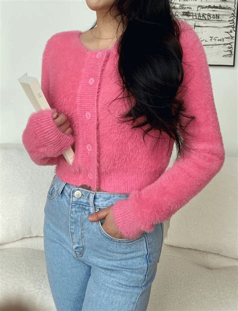 파스텔 앙고라 크롭 니트 가디건