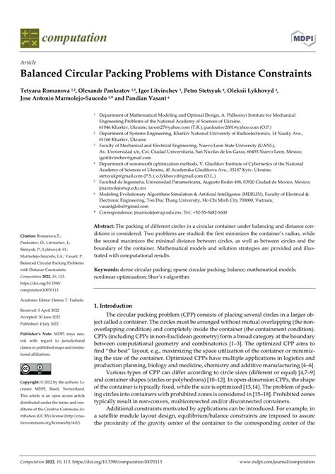 Pdf Balanced Circular Packing Problems With Distance Constraints