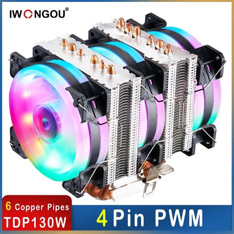 Cpu 쿨러 X99 6 히트 파이프 라디에이터 Iwongou Pwm 3 핀 4 핀 냉각 2011 V3 환풍기 인텔 2011 1366 1700 Amd용 90mm