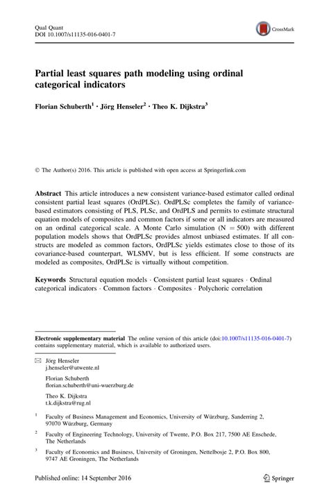 Pdf Partial Least Squares Path Modeling Using Ordinal Categorical