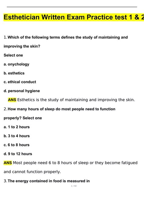 Esthetician Written Exam Practice Test 1 And 2 Questions And Verified Answers 2024 2025 A