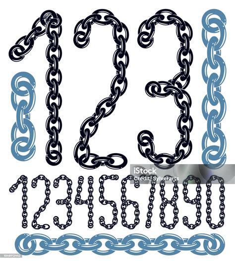 벡터 숫자 0에서 9의 집합입니다 우아한 숫자를 위한 포스터 디자인 요소로 사용합니다 연결 된 체인 링크를 사용 하 여 만들었습니다 강철에 대한 스톡 벡터 아트 및 기타