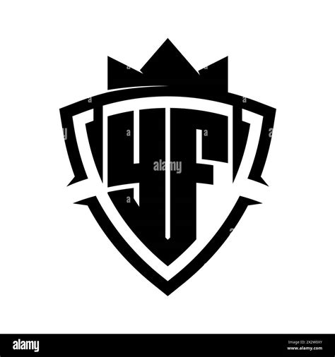 Yf Letter Bold Monogram With Triangle Curve Shield Shape With Crown Black And White Background
