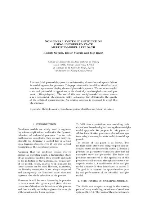 Pdf Nonlinear System Identification Using Uncoupled State Multiple Model Approach