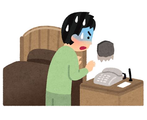 無料イラスト かわいいフリー素材集 ホテルの備品を壊してしまった人のイラスト