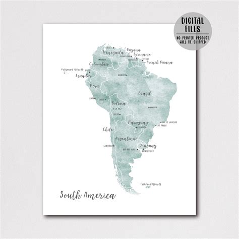 South America Map South America Poster Minimalist Map Print Watercolor