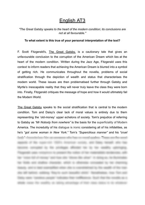 English Essay On The Great Gatsby English Advanced Year 11 Hsc Thinkswap