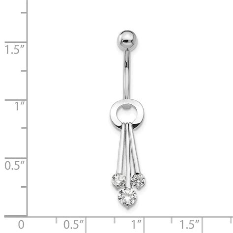 10k White Gold Polished Open Back Screw Back With Dangly Cz Cubic