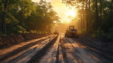 Free Forest Road Construction Image Sunrise Construction Forest Download At Stockcake
