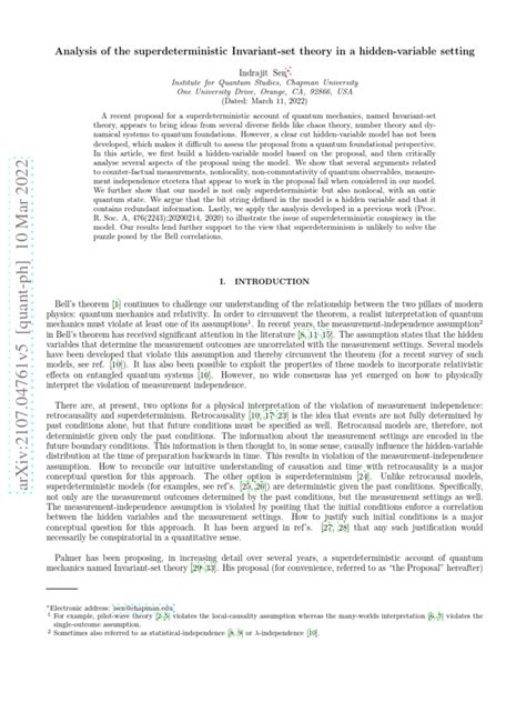 analysis of the superdeterministic invariant set theory in a hidden
