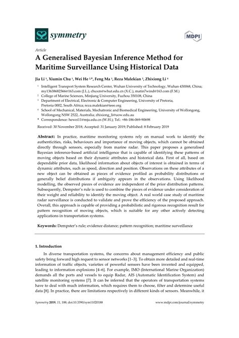 Pdf A Generalised Bayesian Inference Method For Maritime Surveillance